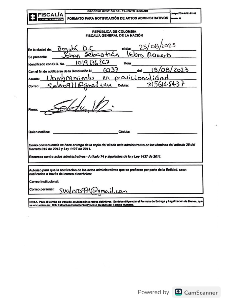 Formato de Notificación Fecha 25 de Agos | PDF