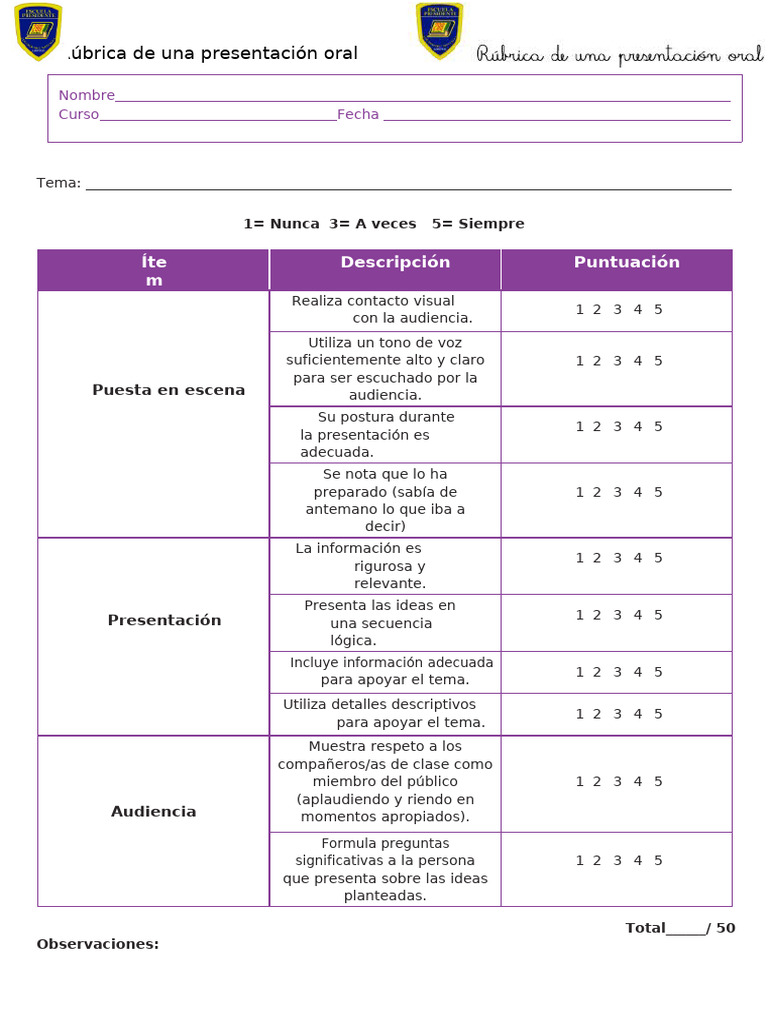 Rubrica de Una Presentacion | PDF