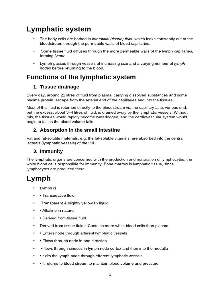 Lymphatic System 1 Pdf Lymph Lymph Node