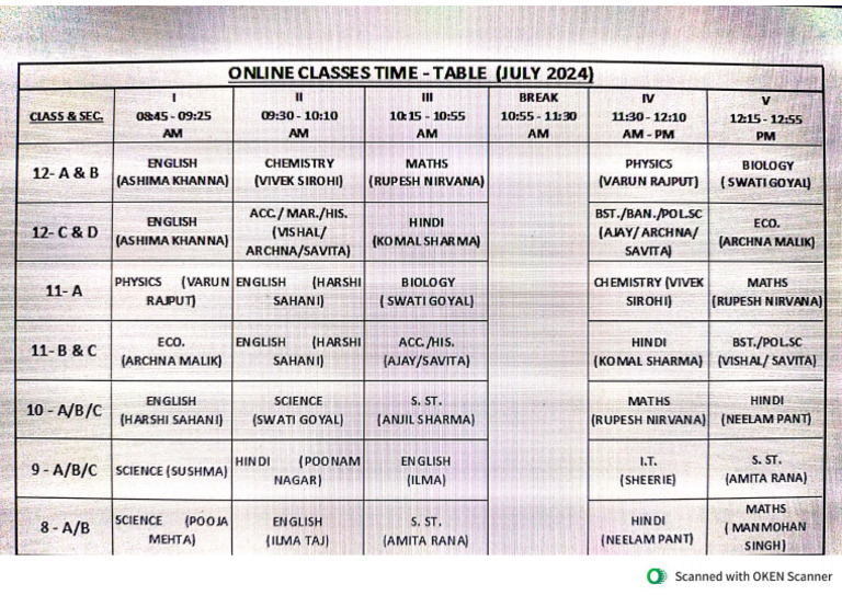 Online Classes Time Table 2024 | PDF