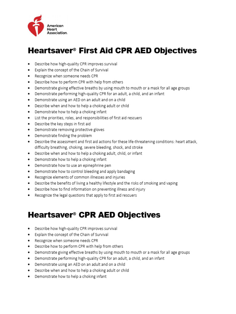 HS Course Objectives | PDF | First Aid | Cardiopulmonary Resuscitation