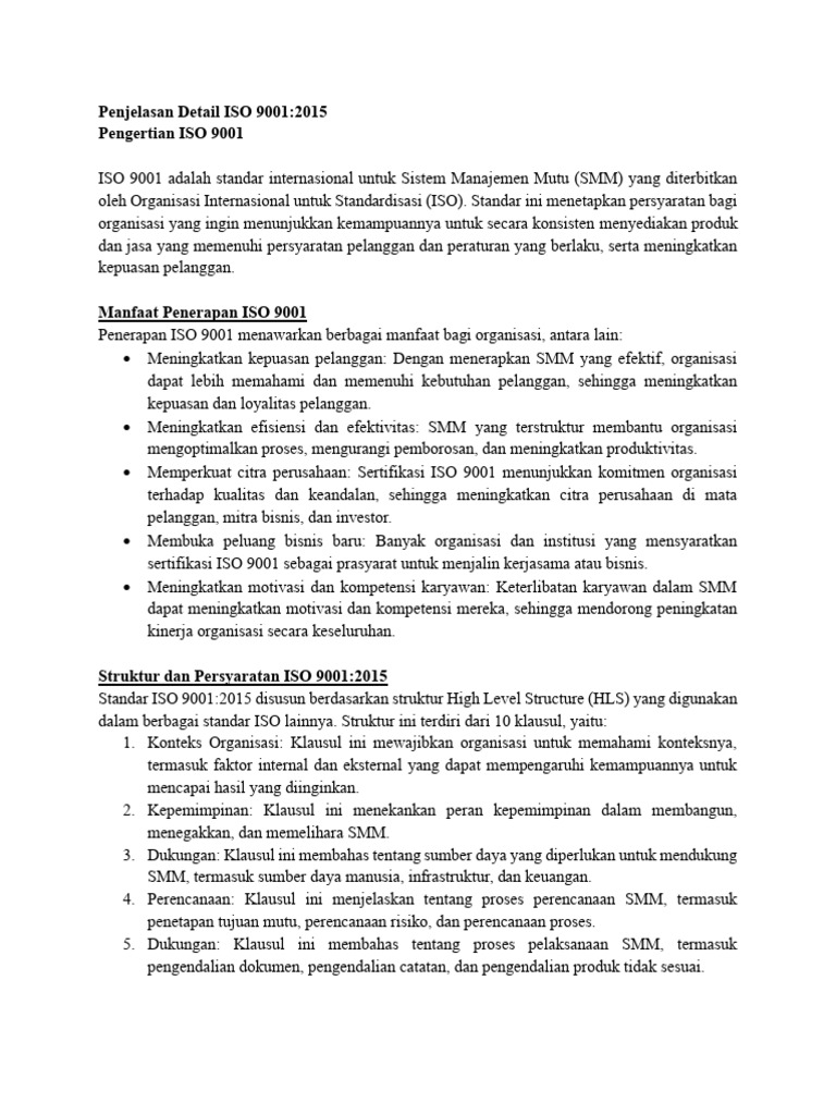 Penjelasan Detail ISO 9001 | PDF