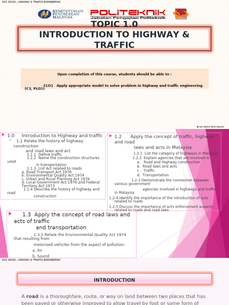 TOPIC 1 DCC30103 - Introduction To Highway and Traffic 2 | PDF | Road ...