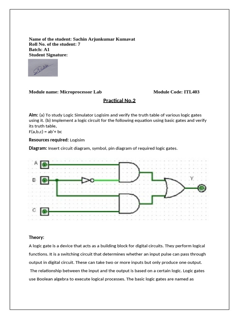 A07 ML Practical no-2 report template | PDF | Logic Gate | Electronic Circuits