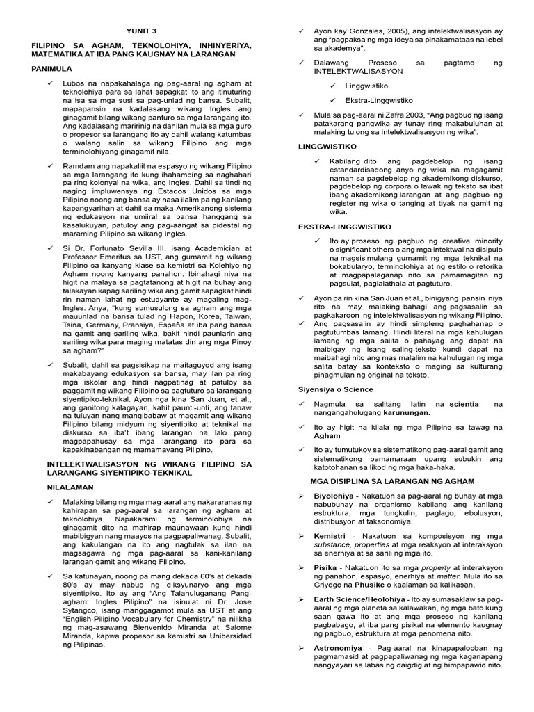 Yunit III - Filipino Sa Iba't-Ibang Disiplina | PDF