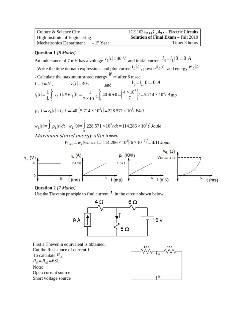 Finalexam Circuits Fall19 | PDF | Electrical Impedance | Electrical Circuits