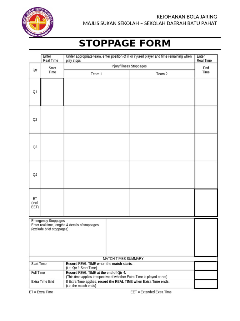 Stoppage Form | PDF