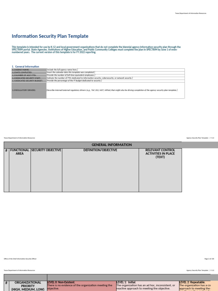 Biennial Information Security Plan Template For Non-SPECTRIM ...