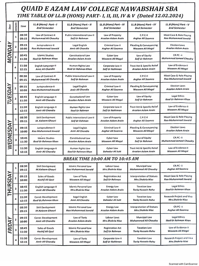 Time Table 2nd Semester 2023 | PDF