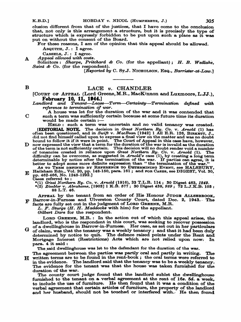 Lace V Chandler (1944) 1 All ER 305 | PDF
