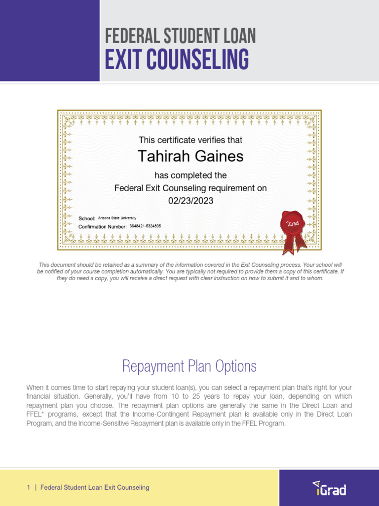 Exit Counseling: Federal Student Loan | PDF | Student Loans In The ...