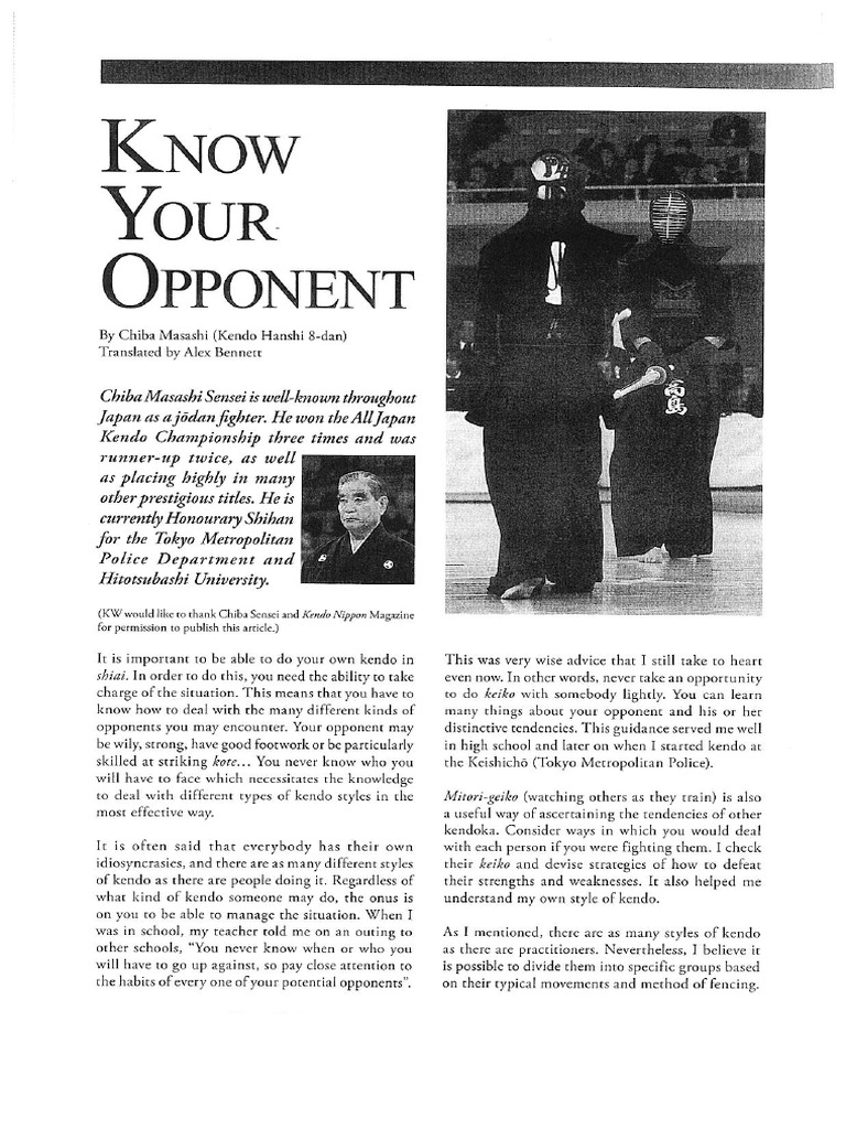 Chiba Masashi Sensei - Know Your Opponent - Kendo | PDF
