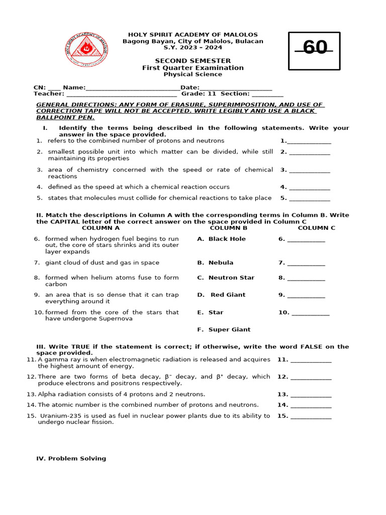 q3 Physical Science Final | PDF | Isotope | Radioactive Decay
