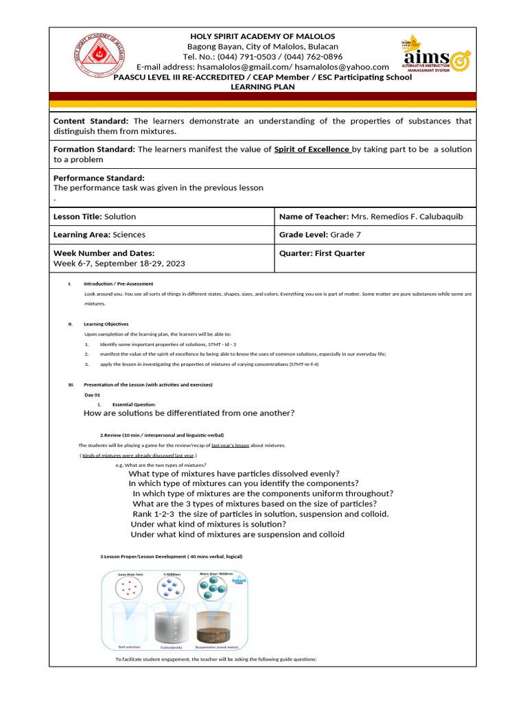 Grade 7 Science: Understanding Solutions | PDF | Solubility | Mixture