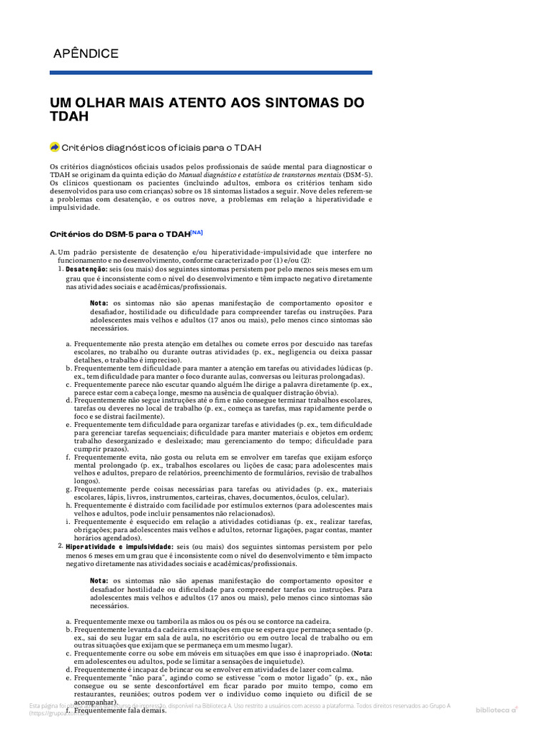 Critérios Diagnósticos TDAH DSM-5 | PDF