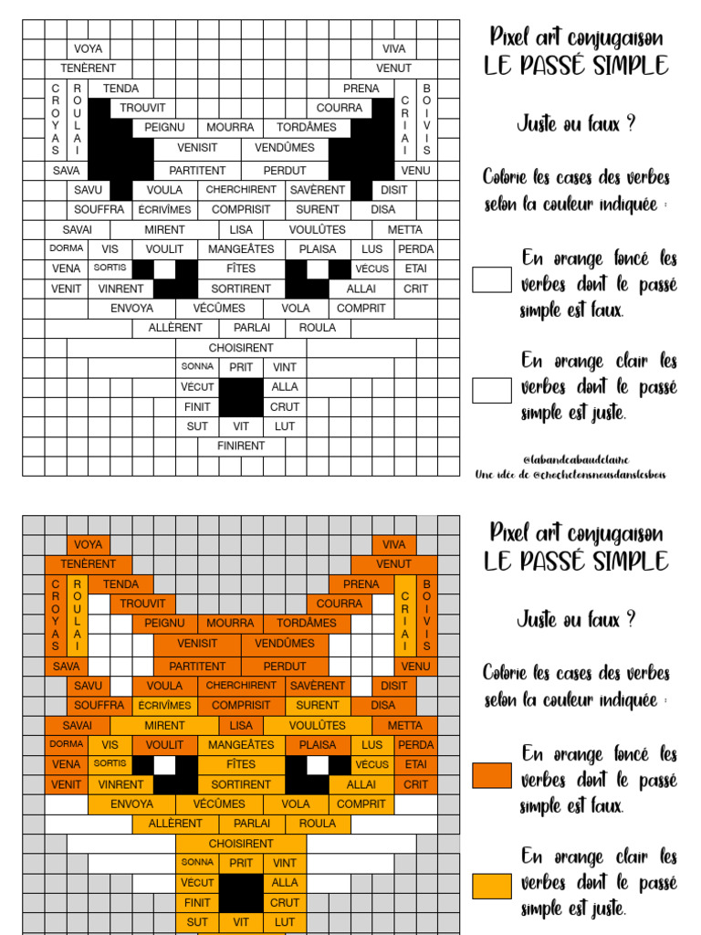 Pixel Art : Conjugaison Passé Simple | PDF | Typologie linguistique ...