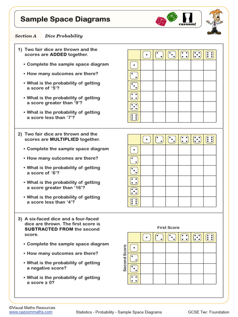 Dice And Spinner Sample Space Diagrams Pdf Probability Applied