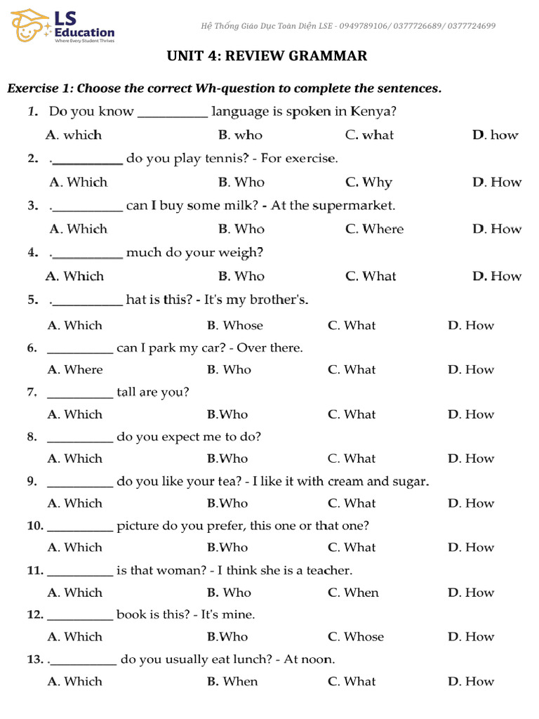 G8 Công - Review Grammar Unit 4 | PDF
