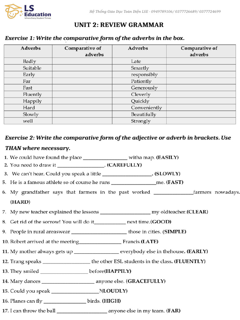 Comparative Adverbs Exercises | PDF | Adverb | Linguistic Morphology