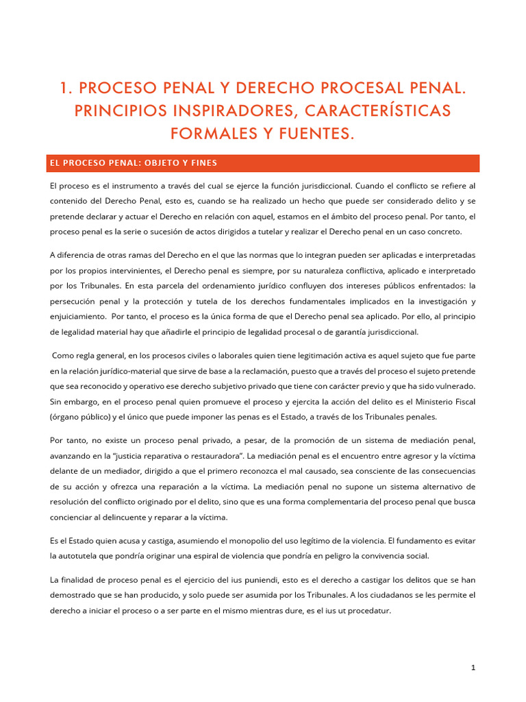 Proceso Penal y Derecho Procesal Penal. Principios Inspiradores, Características Formales y ...