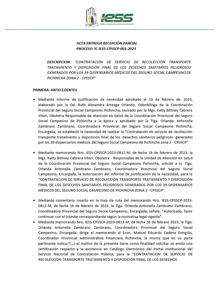 Acta Entrega Recepcion Parcial Recoleccion de Desechos Enero Signed Signed Signed Signed Signed ...