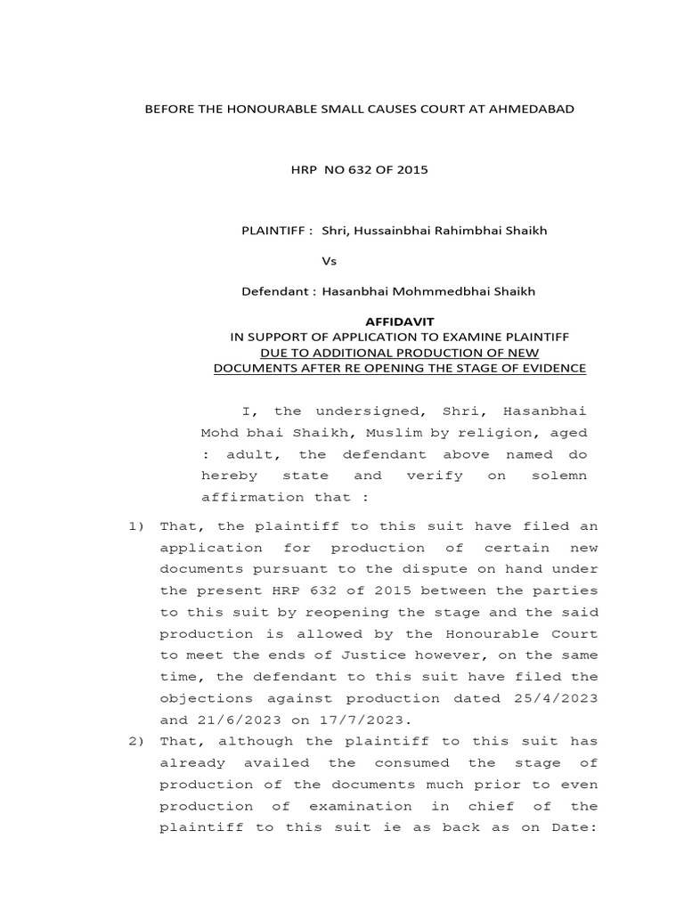 Affidavit for Plaintiff Re-Examination | PDF | Lawsuit | Legal Procedure