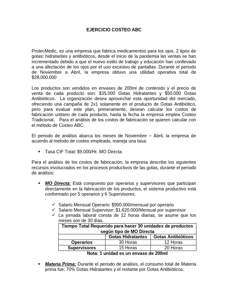 Ejercicio Costeo Abc | PDF | Business | Economias