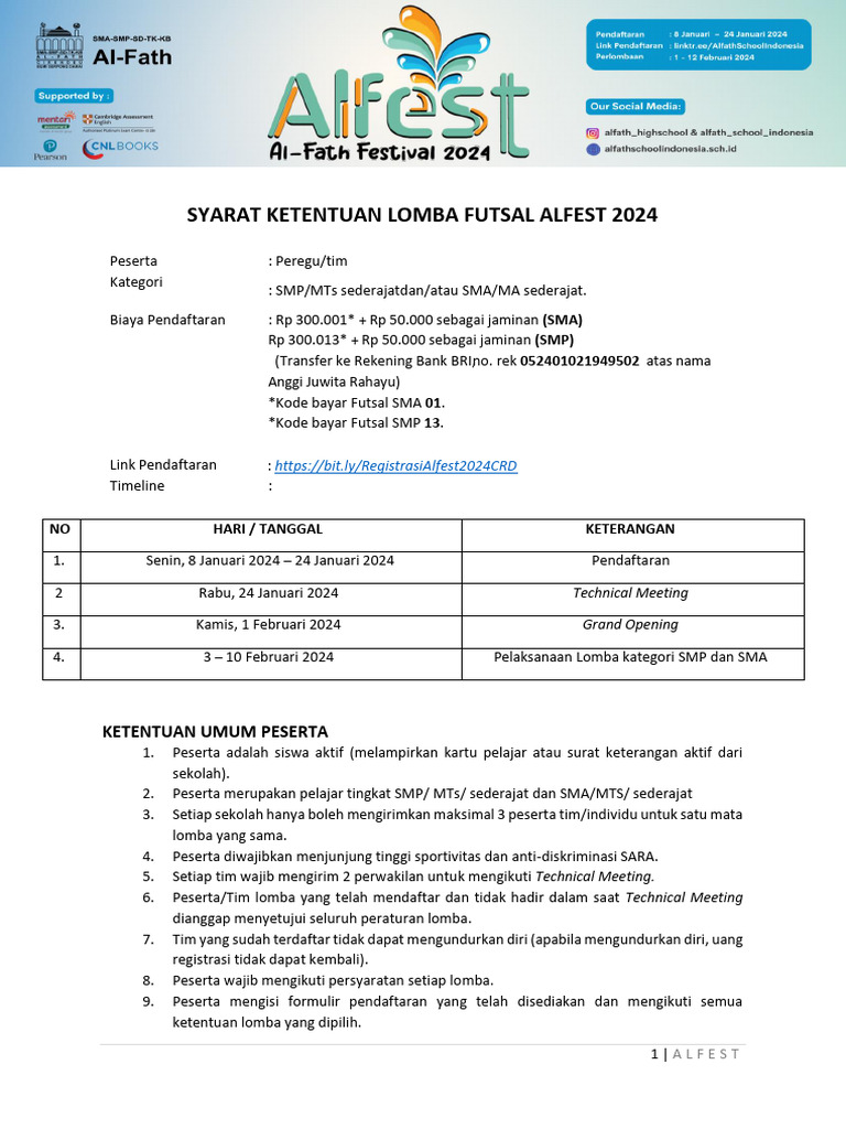 Syarat Lomba Futsal & Basket ALFEST 2024 | PDF