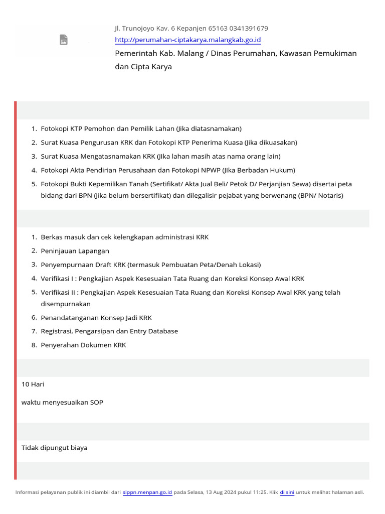 Prosedur Permohonan KRK Malang | PDF | Hukum