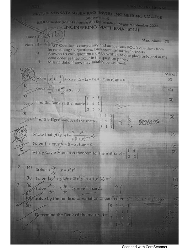 Previous Question Papers of M-2 | PDF