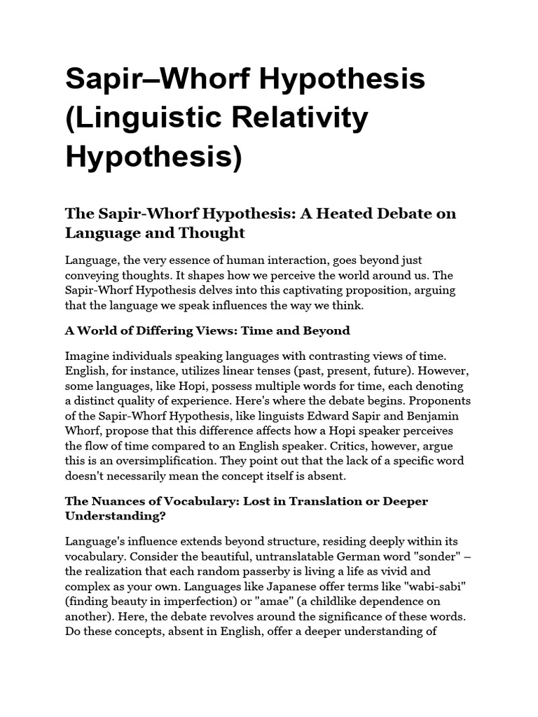 The Sapir-Whorf Hypothesis | PDF | Linguistics | Human Communication
