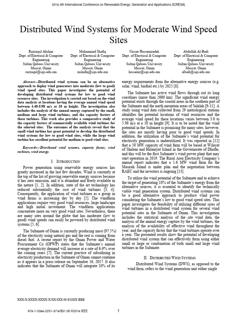 Distributed Wind Systems For Moderate Wind Speed Sites | PDF | Wind ...