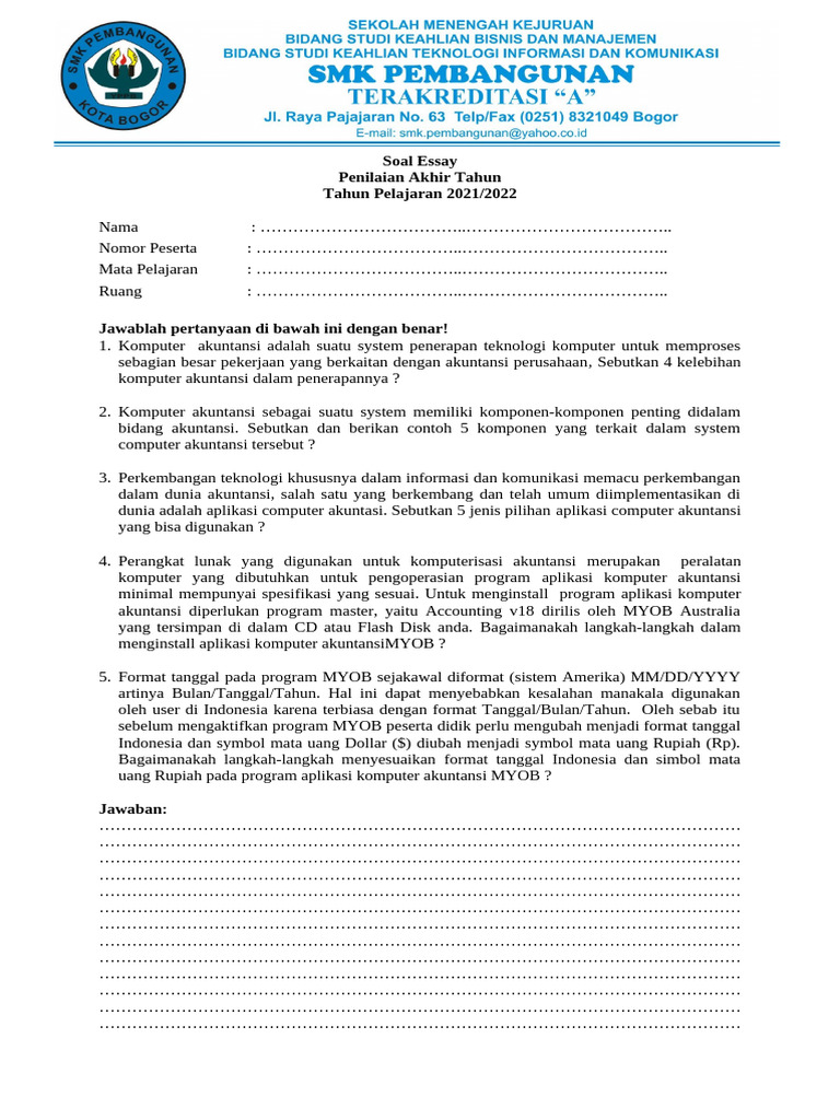 Format Soal Essay | PDF