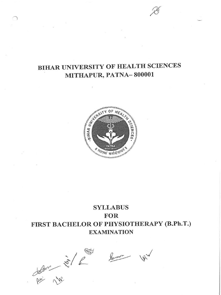BPHT Syllabus of Bihar University of Health Science | PDF