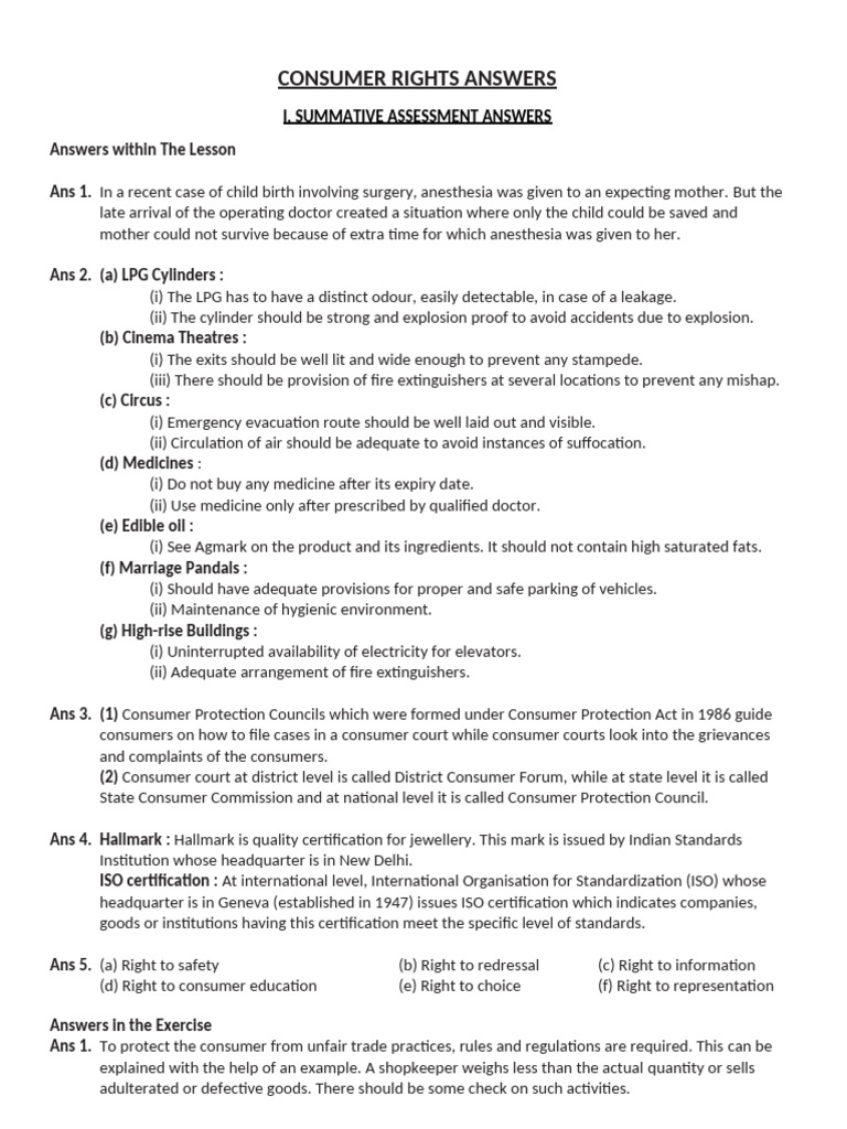 Consumer Rights Answers | PDF | Consumer Protection | Goods