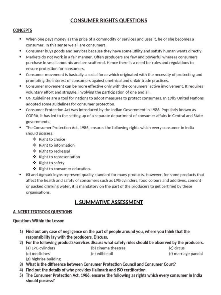 Consumer Rights Questions | PDF | Consumer Protection | Taxes