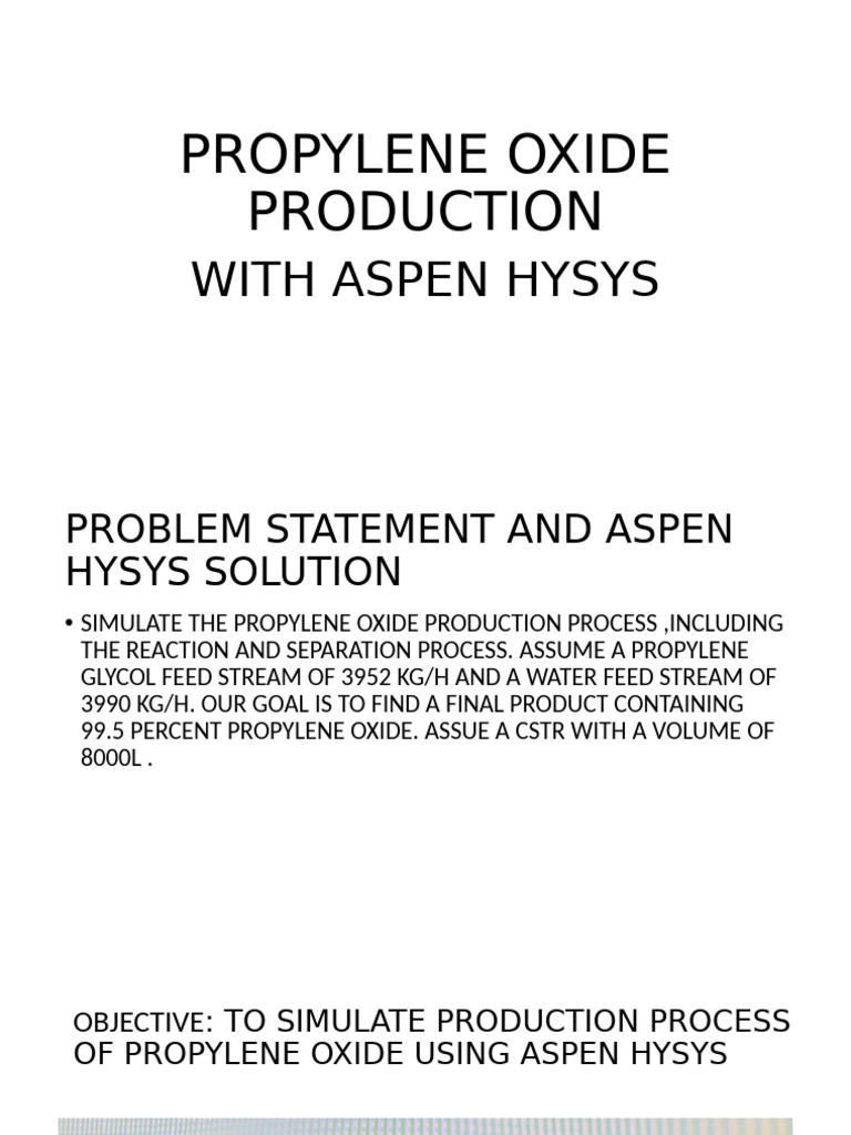 Propylene Oxide Production Simulation | PDF