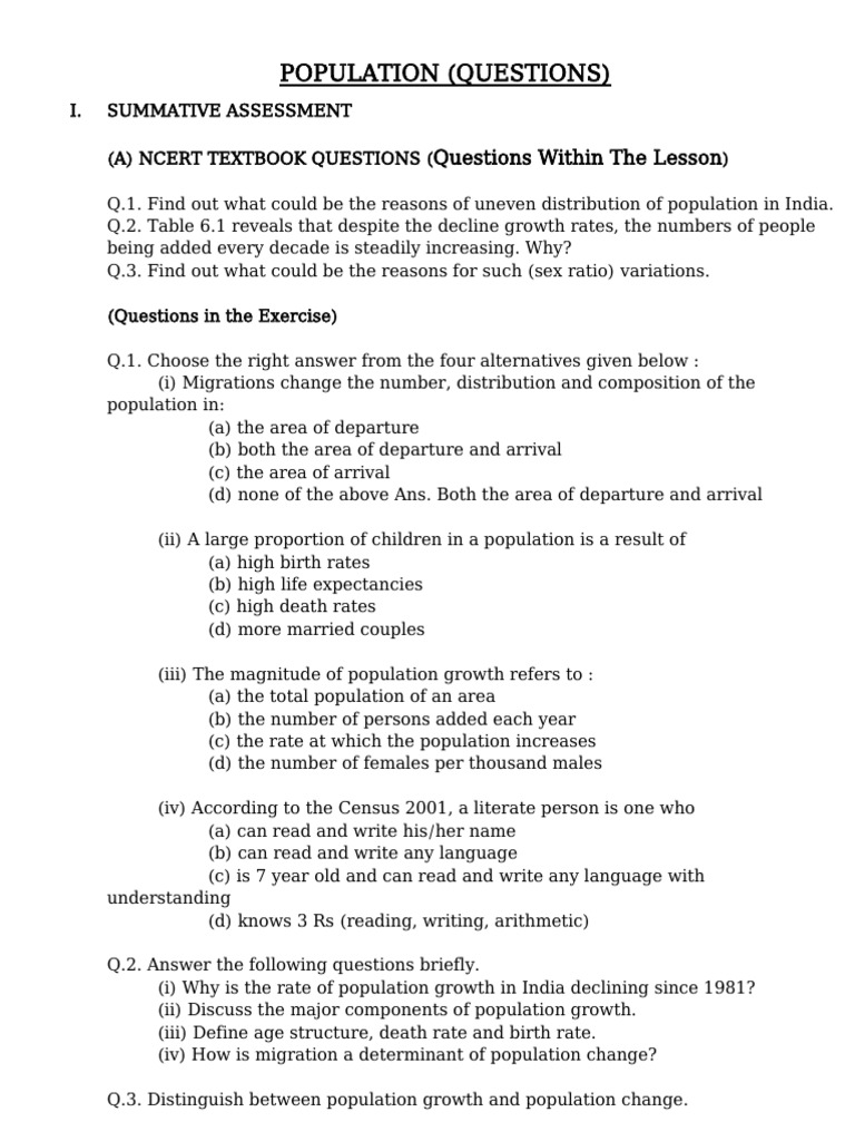 Population Questions | PDF | Human Migration | Earth Sciences