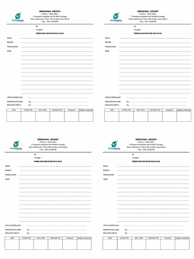 Cetak Form Pengajuan Barang Da Jasa | PDF