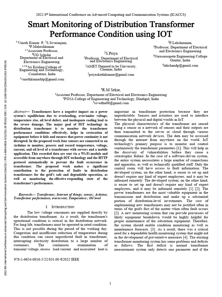 Smart Monitoring of Distribution Transformer Performance Condition ... Smart Monitoring of Distribution Transformer Performance Condition ...