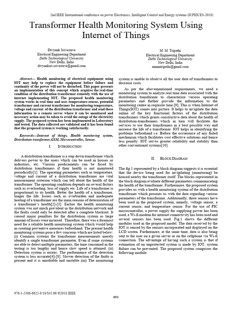 Transformer Health Monitoring System Using Internet of Things | PDF ...