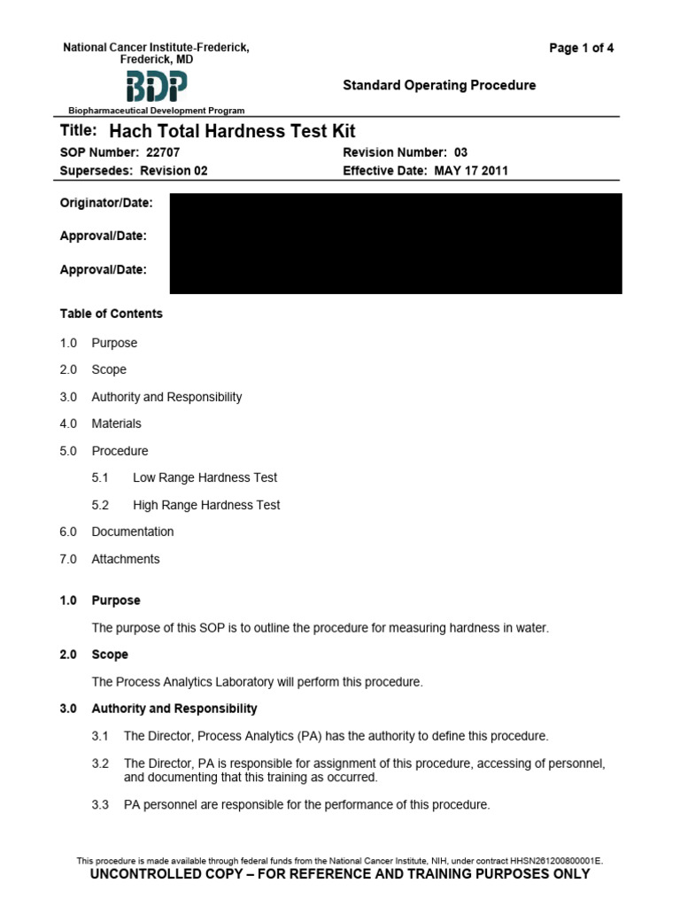 HACH Total Hardness Test Kit | PDF | Titration | Chemistry