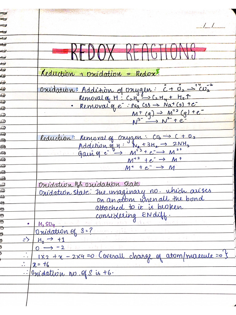 Redox Chemistry Notes | PDF
