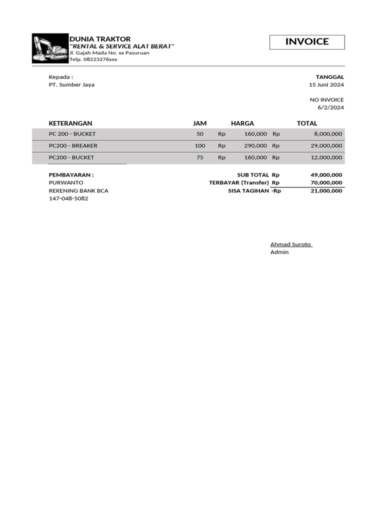 Contoh Invoice penagihan | PDF