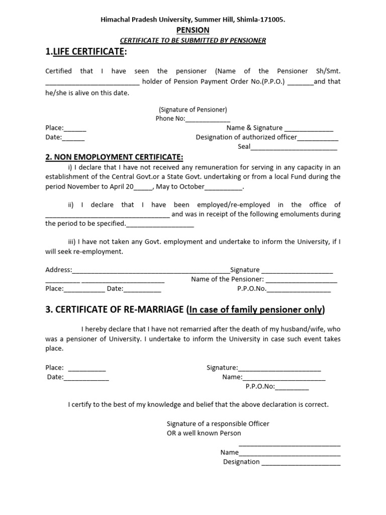 Life Certificate Form for Pensioners | PDF | Career & Growth | Law