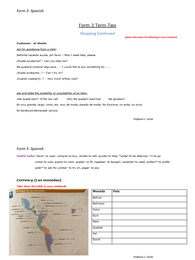Study Spanish (At Home) - Form 3 Term Two 2 | PDF | Currency | Foreign ...