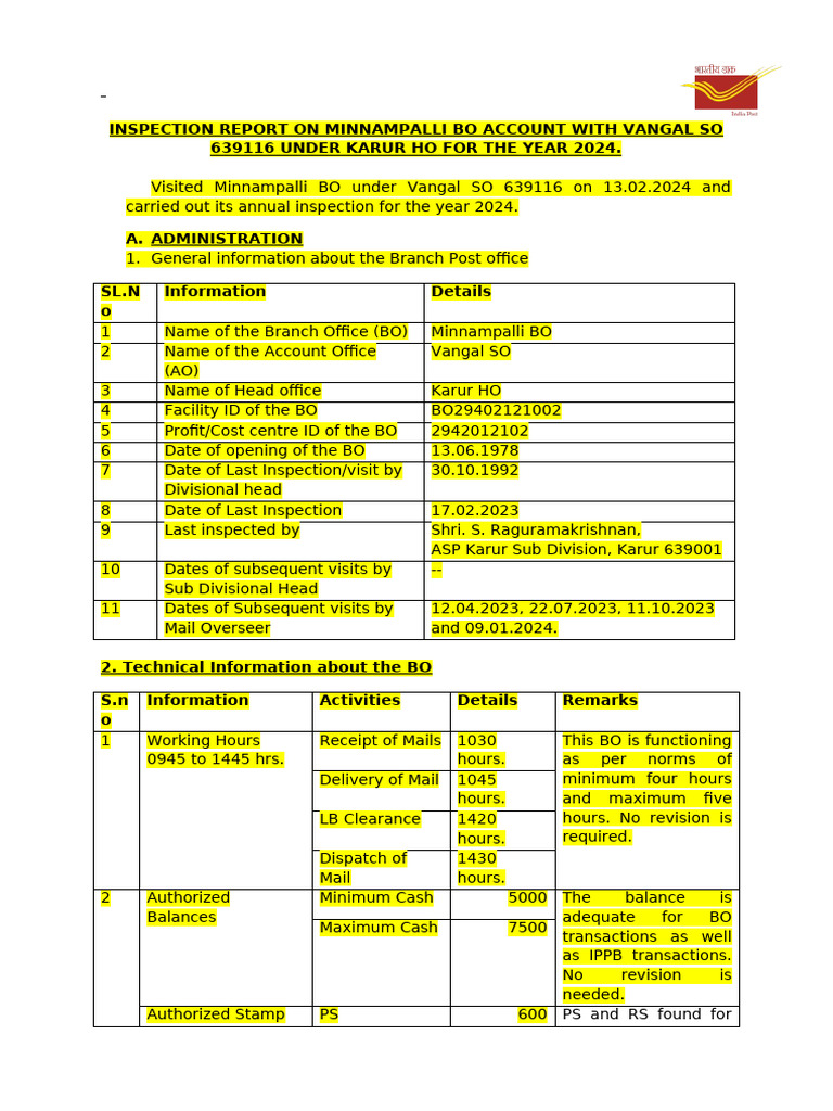 IR On Minnampalli BO 2024 | PDF | Receipt | Cash