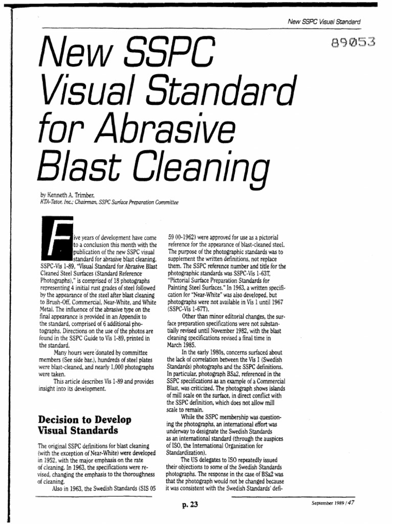 SSPC VIS 1 89 - New SSPC Visual Standard For Abrasive Blast Cleaning ...