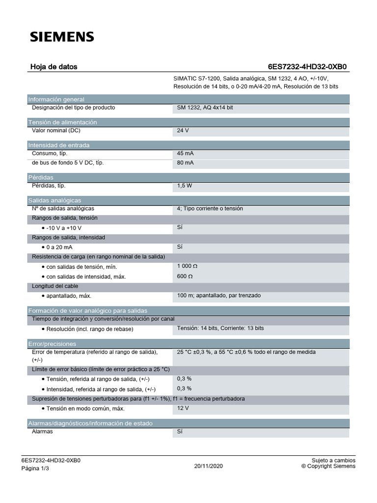 6ES72324HD320XB0 Datasheet Es | PDF | Ingenieria Eléctrica | Electricidad