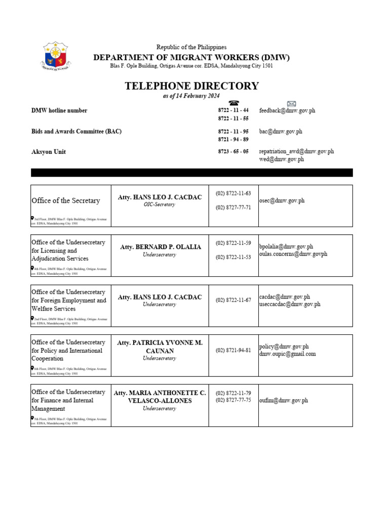 DMW - Telephone Directory | PDF | Philippines